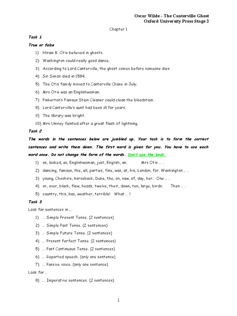 Canterville Ghost Worksheet Answers | PDF | Linguistic Typology ...
