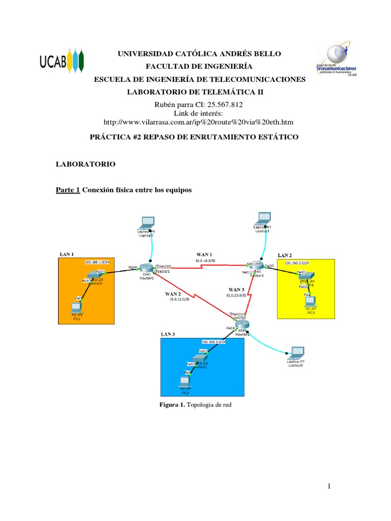 Práctica#2 Repaso de Enrutamiento Estático INFORME | PDF | Enrutador (Computación) | Protocolos ...