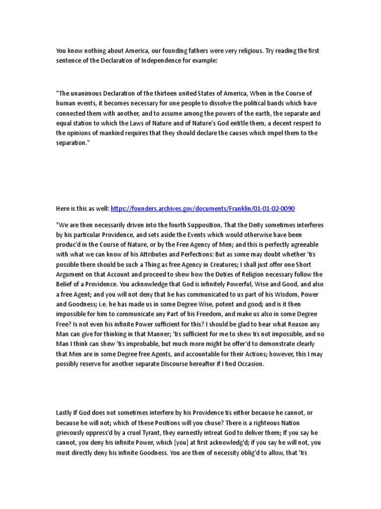 Founding Fathers On Religion | PDF | Creator Deity | God