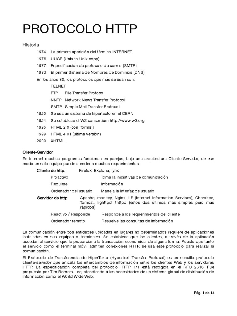 Historia y Funcionamiento del Protocolo HTTP | PDF | Servidor web ...