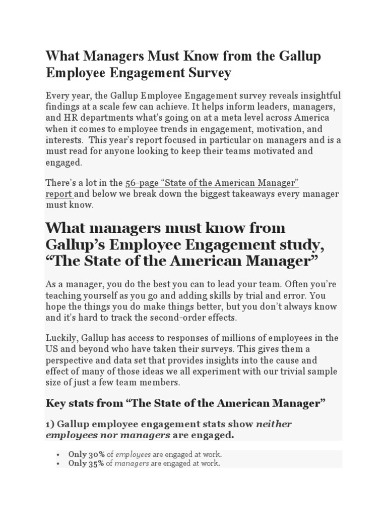 What Manager must know about gallup engagement survey | Gallup (Company ...