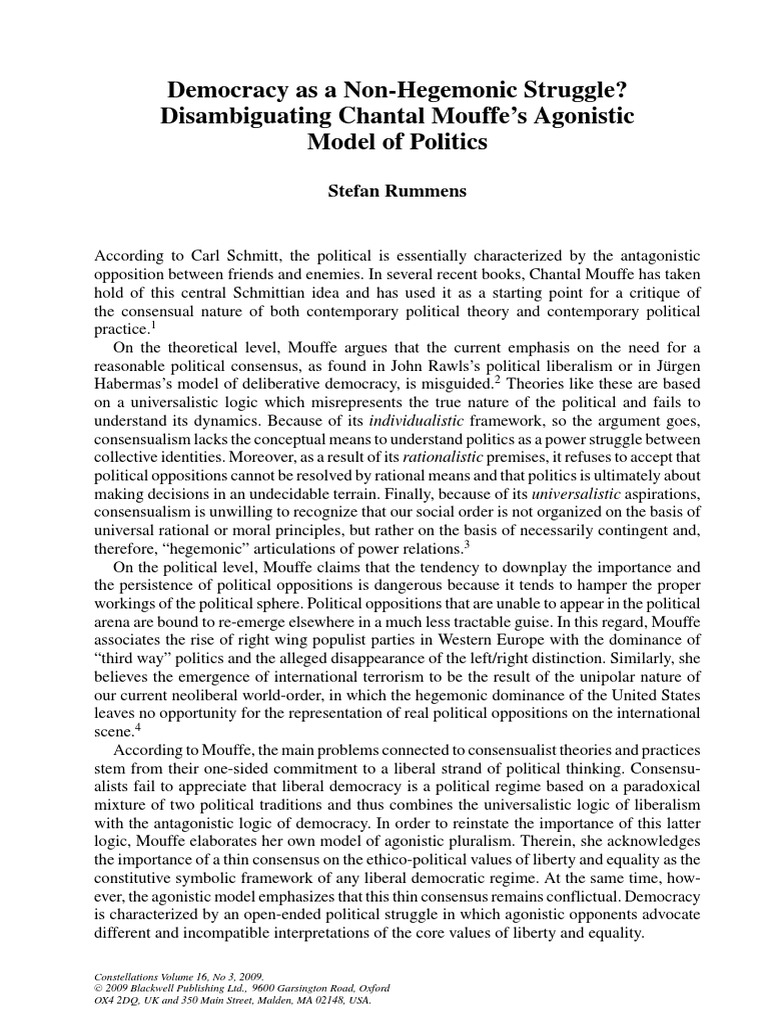 Democracy As A Non Hegemonic Struggle Disambiguating Chantal Mouffes ...