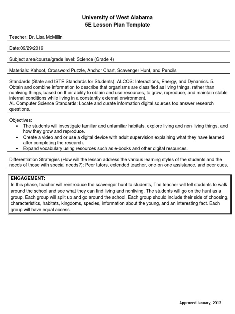 Stevenson 5e Lesson Plan | PDF | Lesson Plan | Teachers
