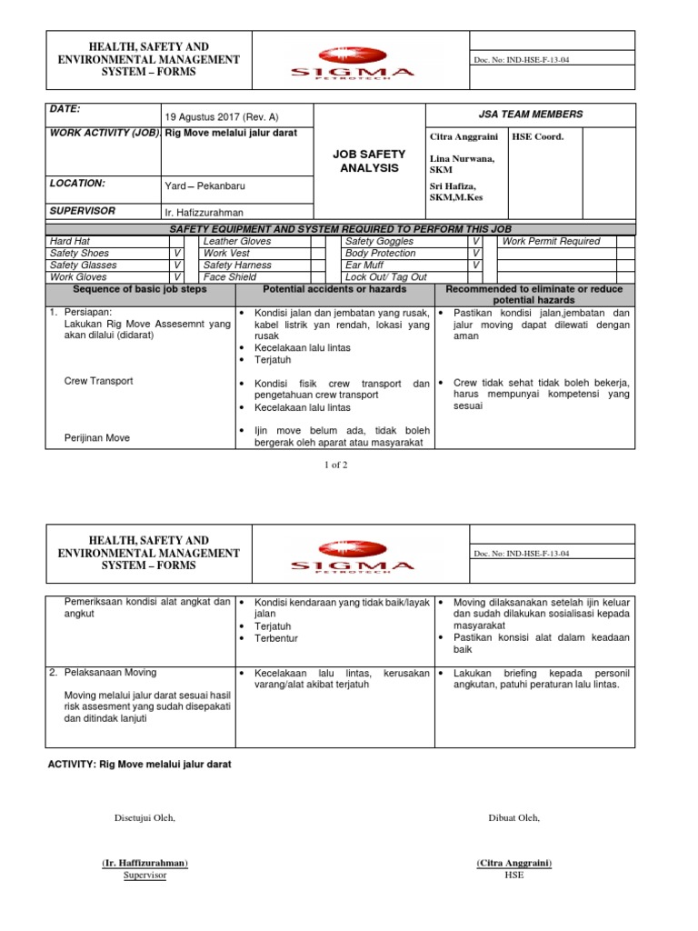 HSE-FORMS-RIG-MOVE | PDF