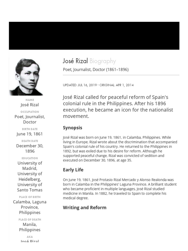 Jose Rizal Biography | Download Free PDF | Philippines