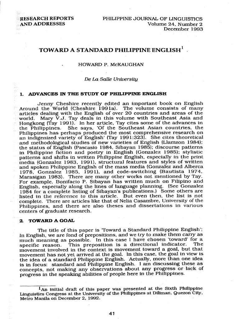 Standard Philippine English Research | PDF | Dialect | English Language