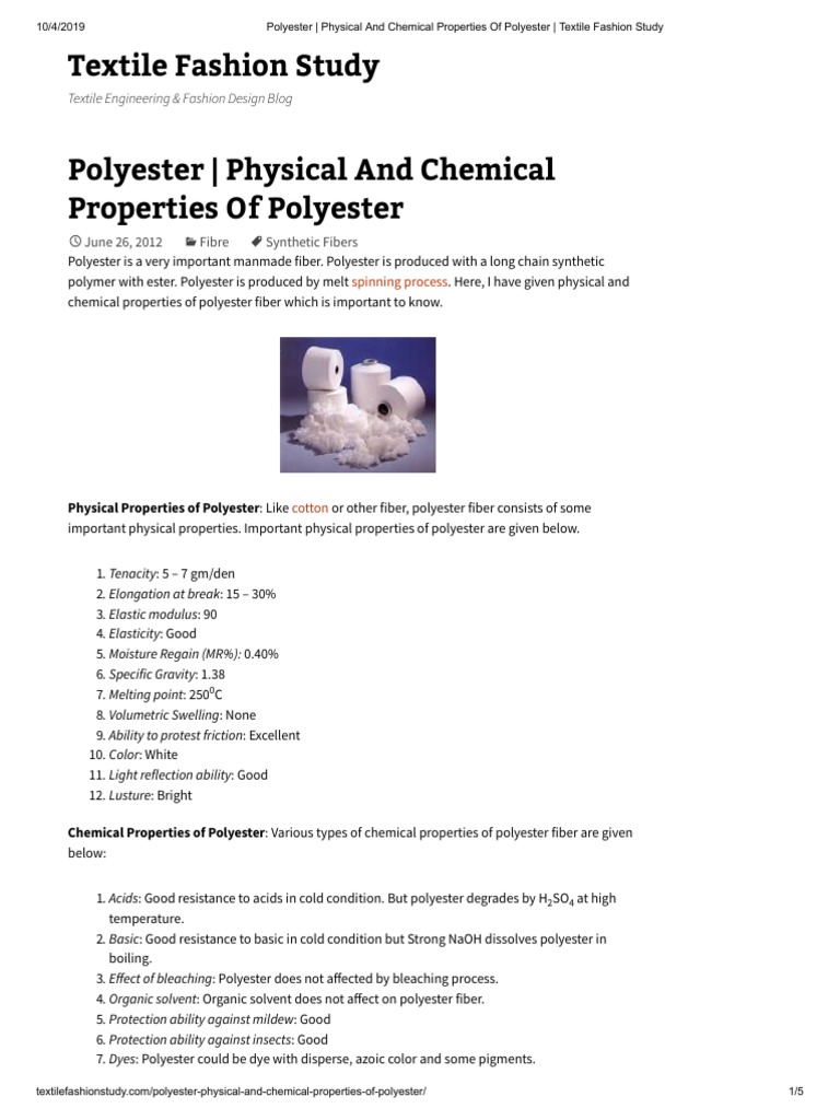 Textile Fashion Study Polyester - Physical and Chemical Properties of ...