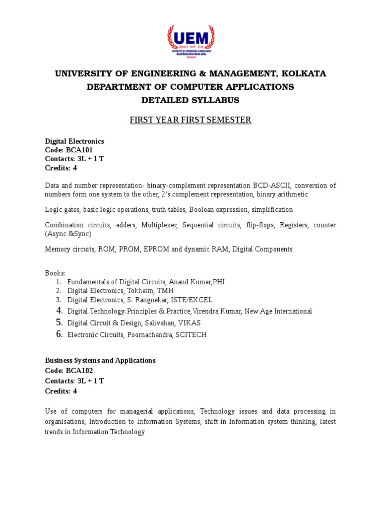 UEM BCA Syllabus | PDF | Numerical Analysis | Computer Network