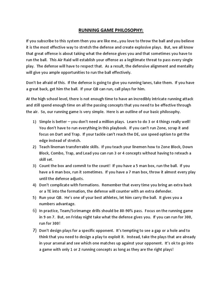 Run Game Philosophy | PDF | Team Sports | Sports Rules And Regulations