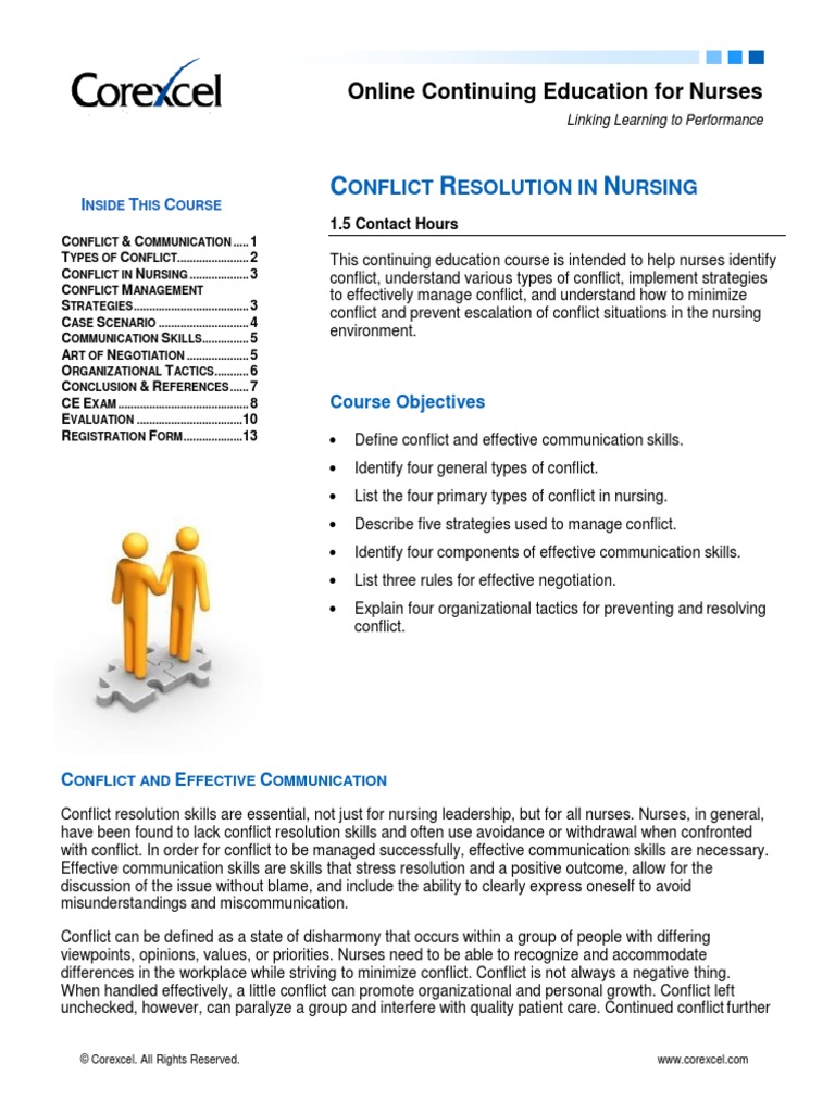 Conflict Resolution Nursing Handout | PDF | Negotiation | Leadership
