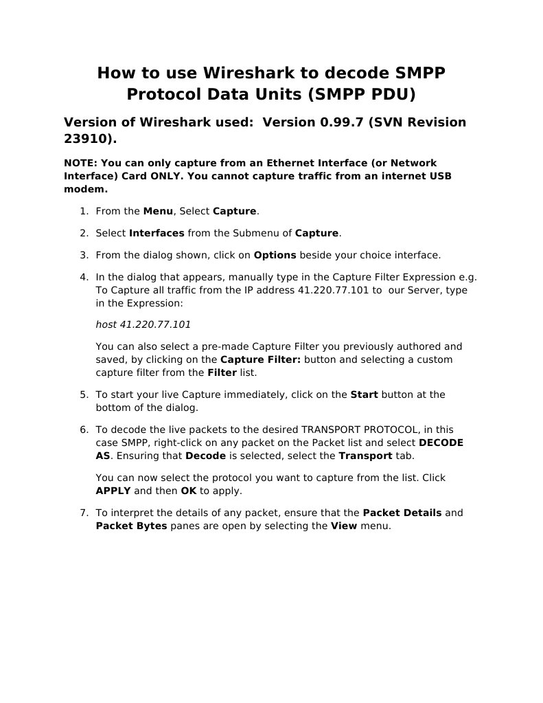 Wireshark SMPP PDU Guide | PDF | Computers