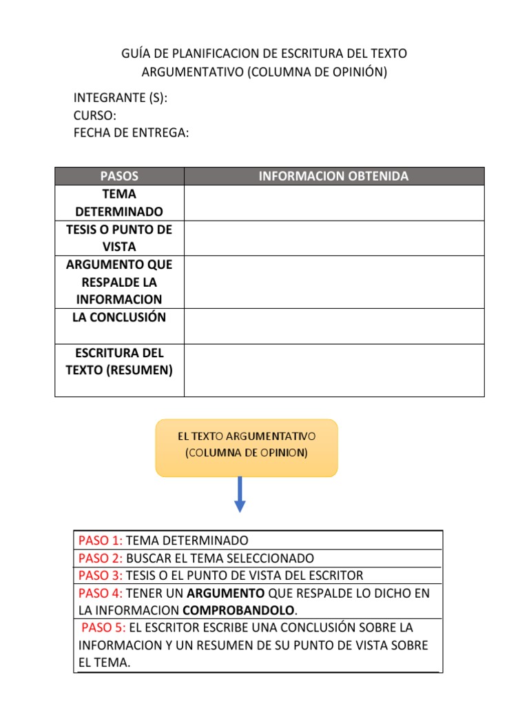 Guía de Planificacion de Escritura Del Texto Argumentativo | PDF