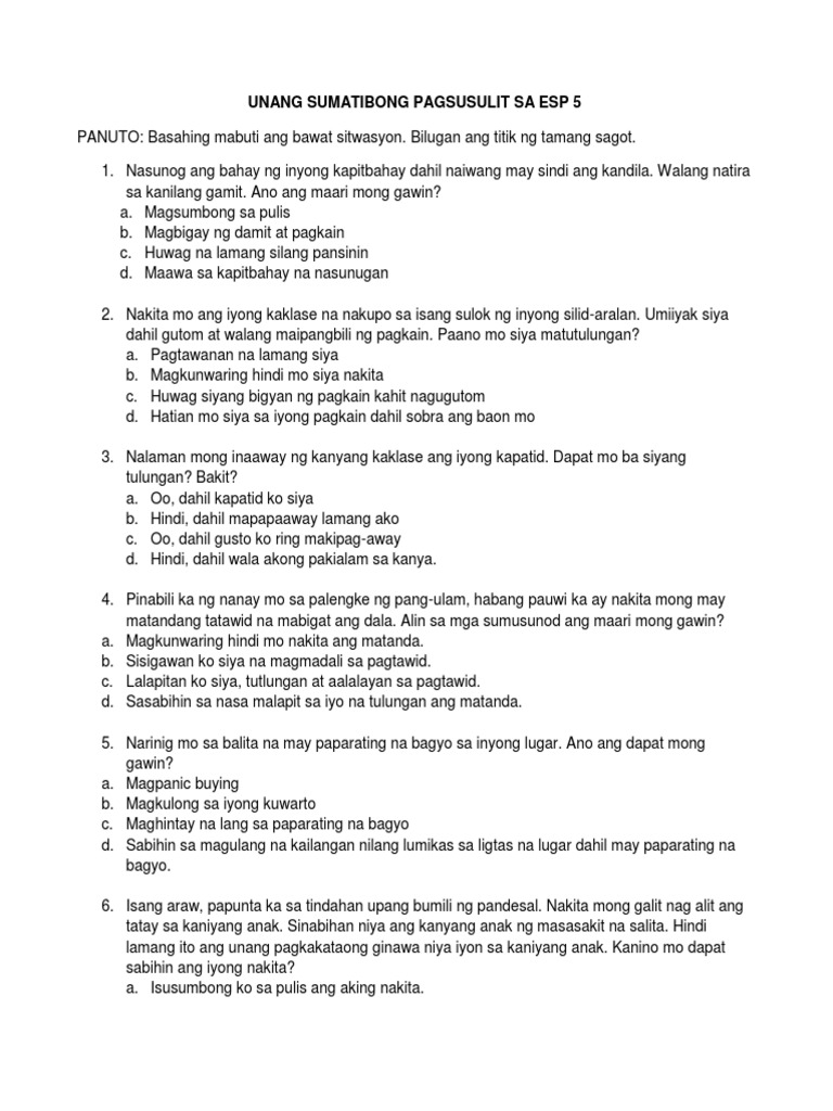 Esp Second Grading Summative Test | PDF