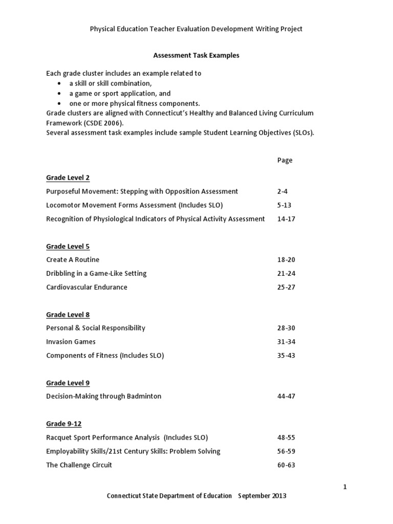 Assessment Task Examples: 1 Connecticut State Department of Education ...