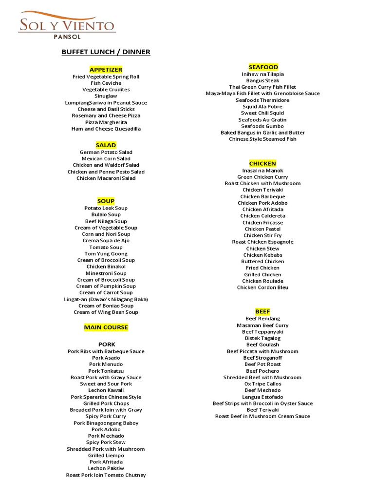 Banquet Menu List 2017 | PDF | Curry | Prepared Foods