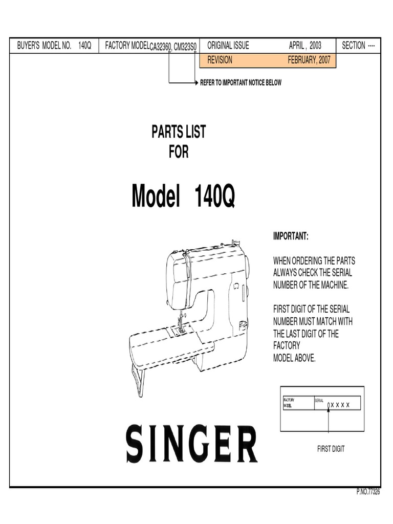 Manual de Partes Singer 140Q | PDF | Screw | Gear