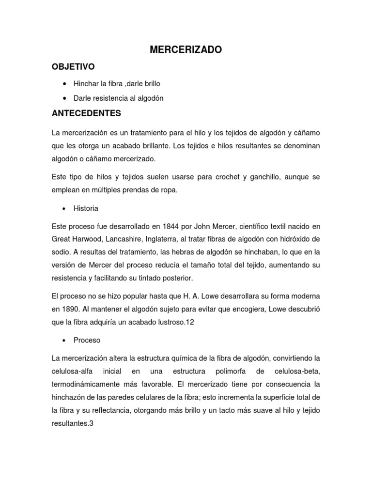Proceso y beneficios del mercerizado | PDF | Textiles | Algodón