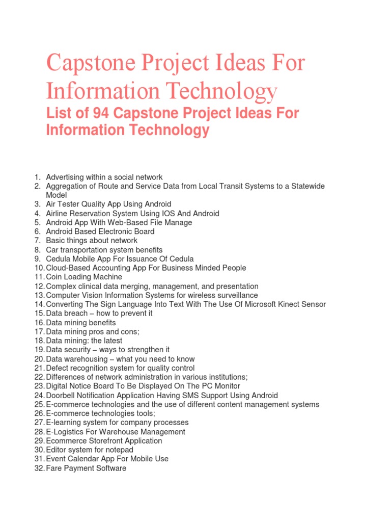 List of 94 Capstone Project Ideas For Information Technology | PDF ...