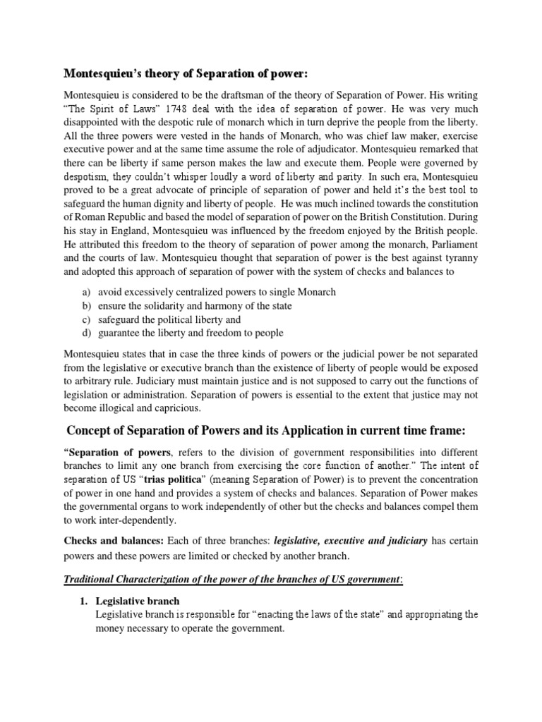 Montesquieu's Theory of Separation of Power | Download Free PDF ...