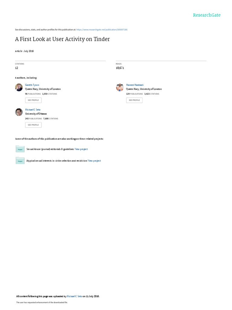 A First Look at User Activity On Tinder | PDF | Tinder (App) | Online ...