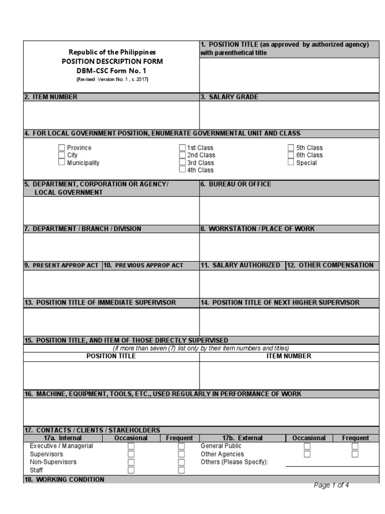 Position Description Form DBM-CSC Form No 1 | PDF | Business | Government Position Description Form DBM-CSC Form No 1 | PDF | Business | Government
