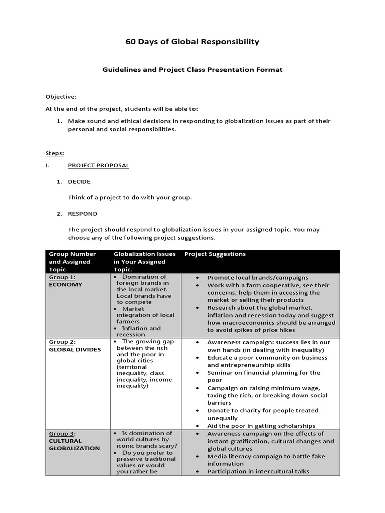 Global Responsibility Project Guidelines Pdf Globalization