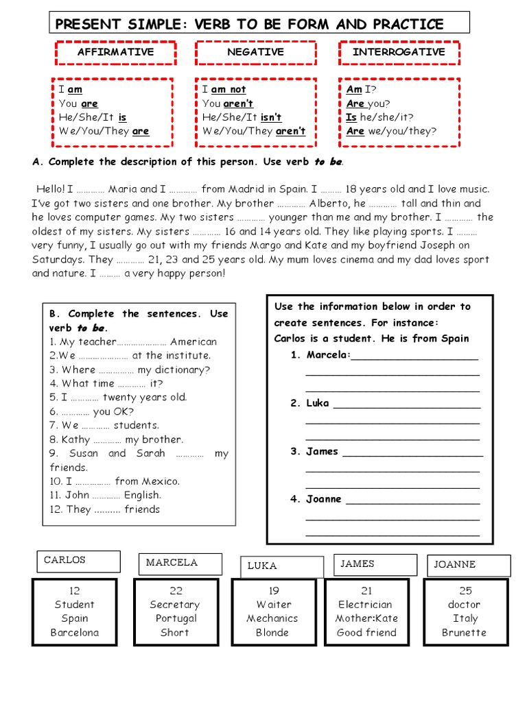 Present Simple Verb To Be Form And Practice Pdf Semiotics