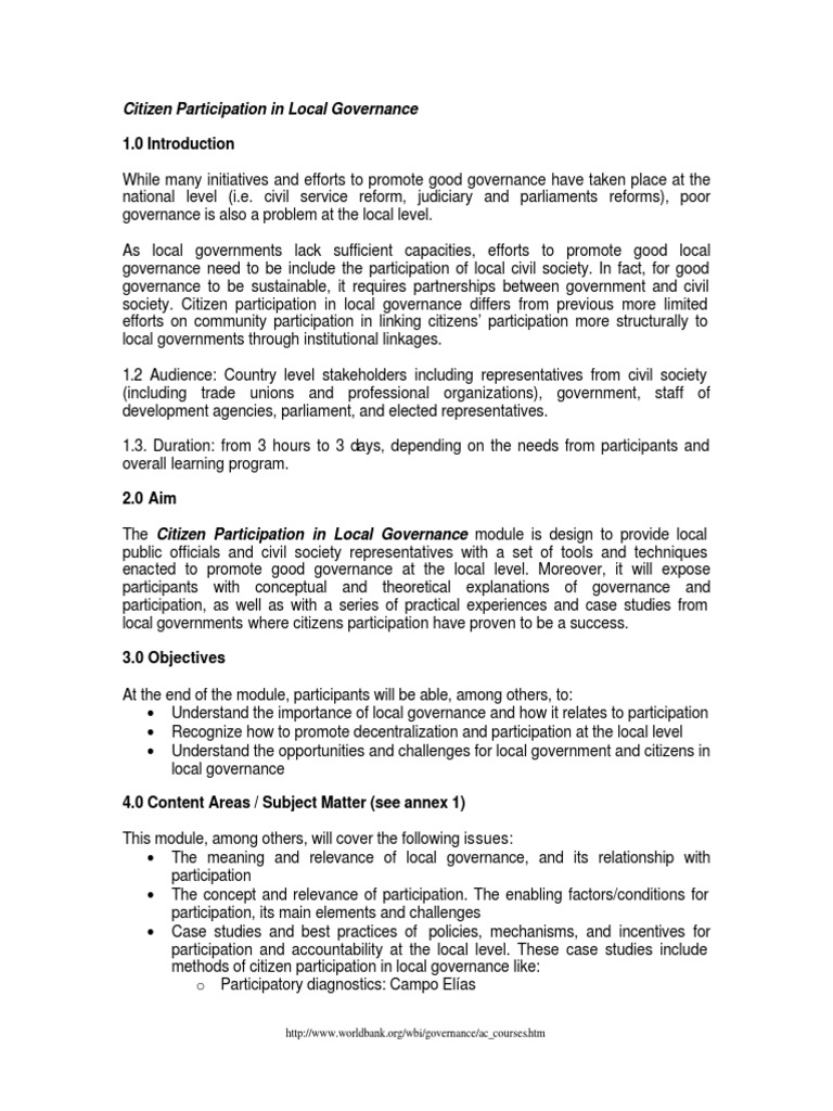 Citizen Participation in Local Governance | PDF | Good Governance ...