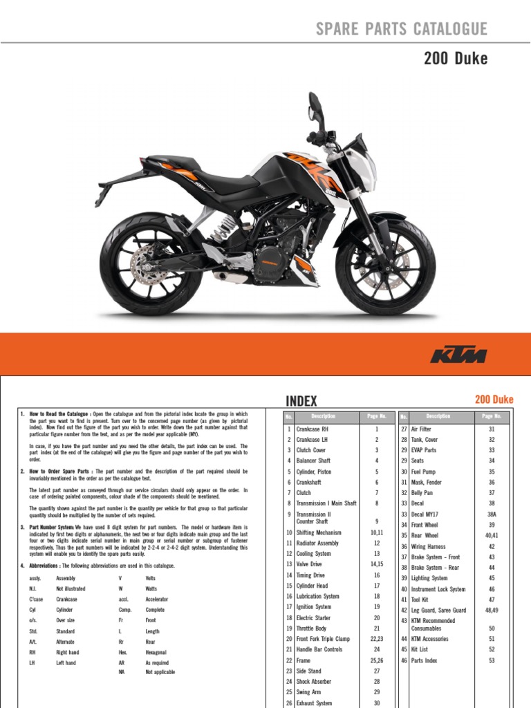 Spare Parts Catalogue: 200 Duke | PDF | Transmission (Mechanics) | Clutch