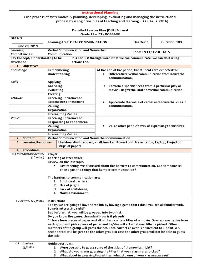 DLP On Verbal Vs Nonverbal | PDF | Nonverbal Communication | Communication