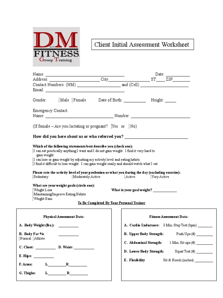 Client Initial Assessment Worksheet: How did you here about us or who ...