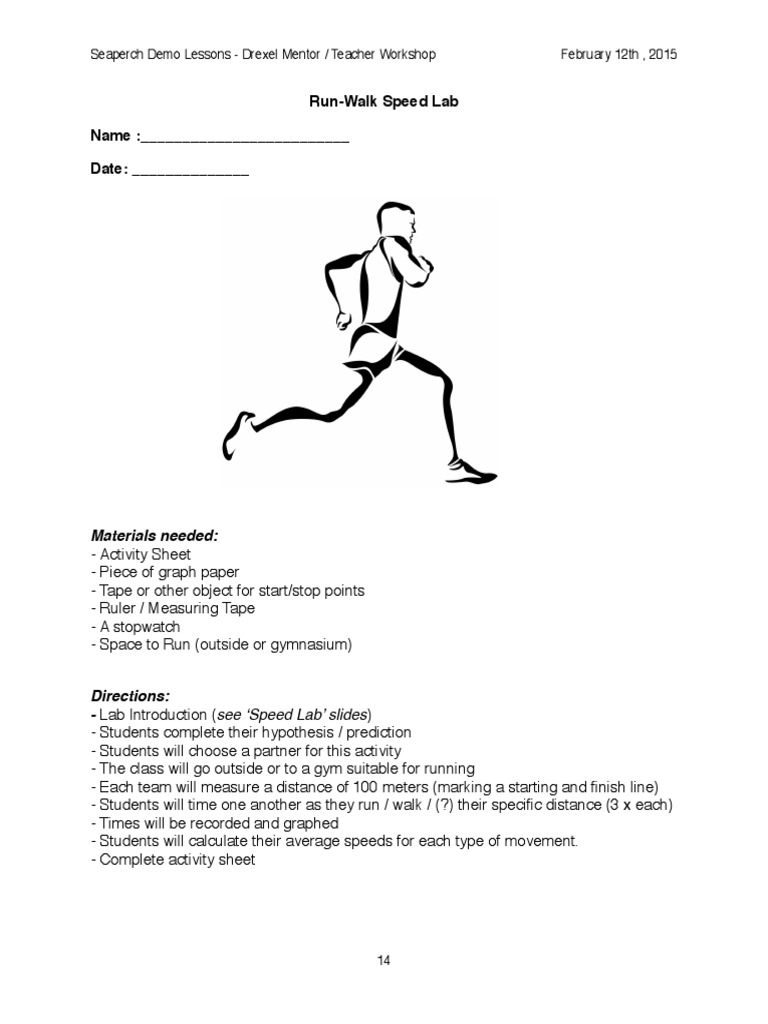 Run Walk Speed Lab | PDF | Speed | Distance