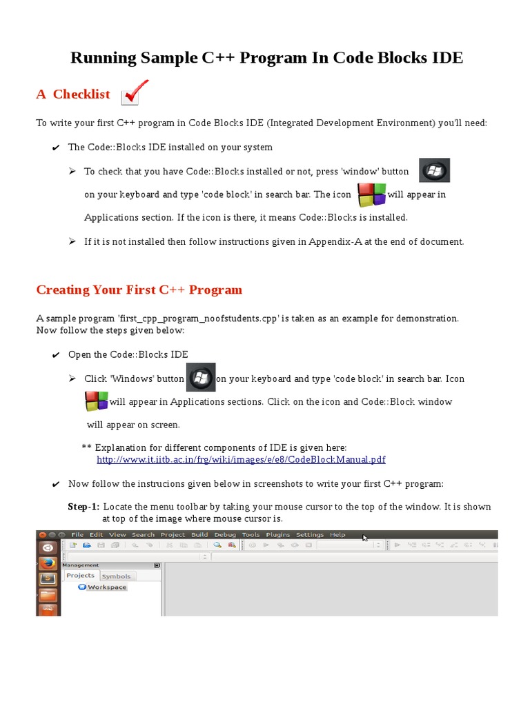 Running Sample C++ Program in Code Blocks IDE: A Checklist | PDF | Icon ...