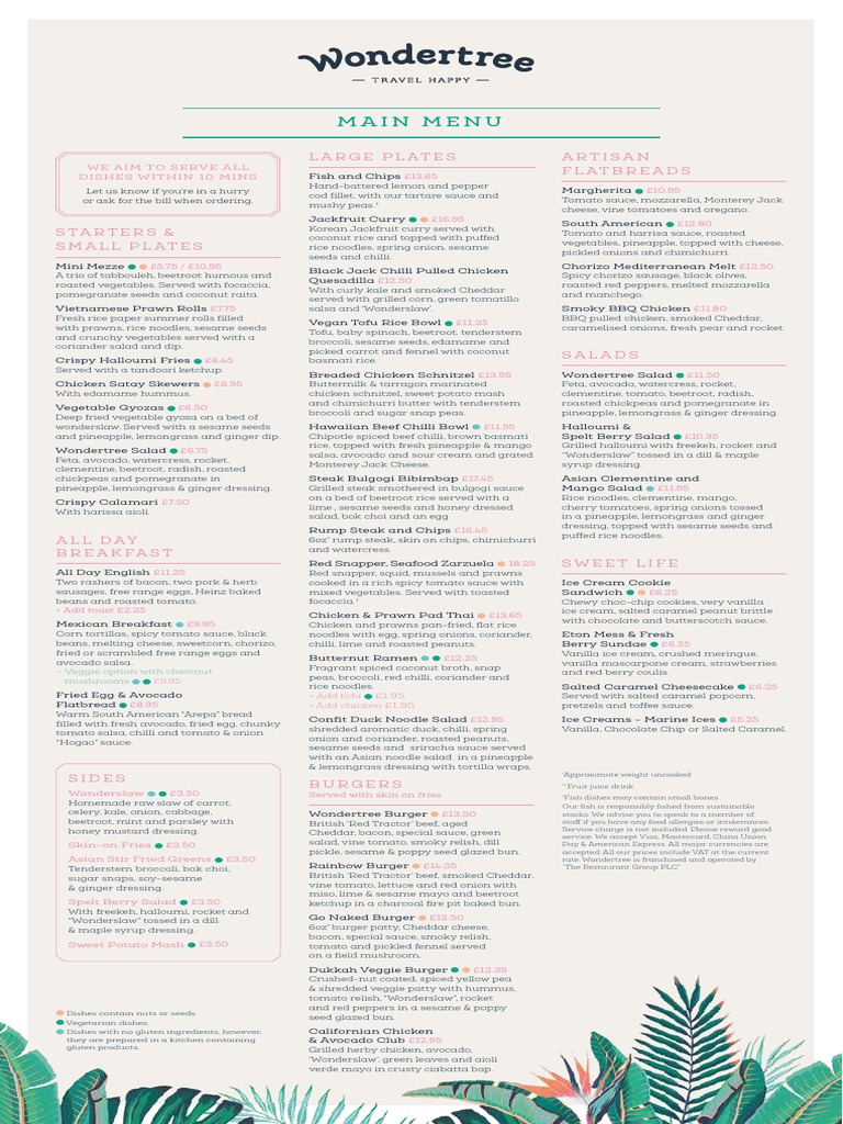 Wondertree Menu | PDF | Salad | Hamburgers