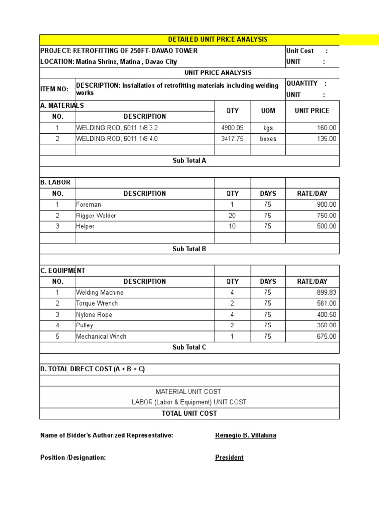 Unit Price Analysis for Davao Tower Retrofit | PDF | Manufactured Goods ...