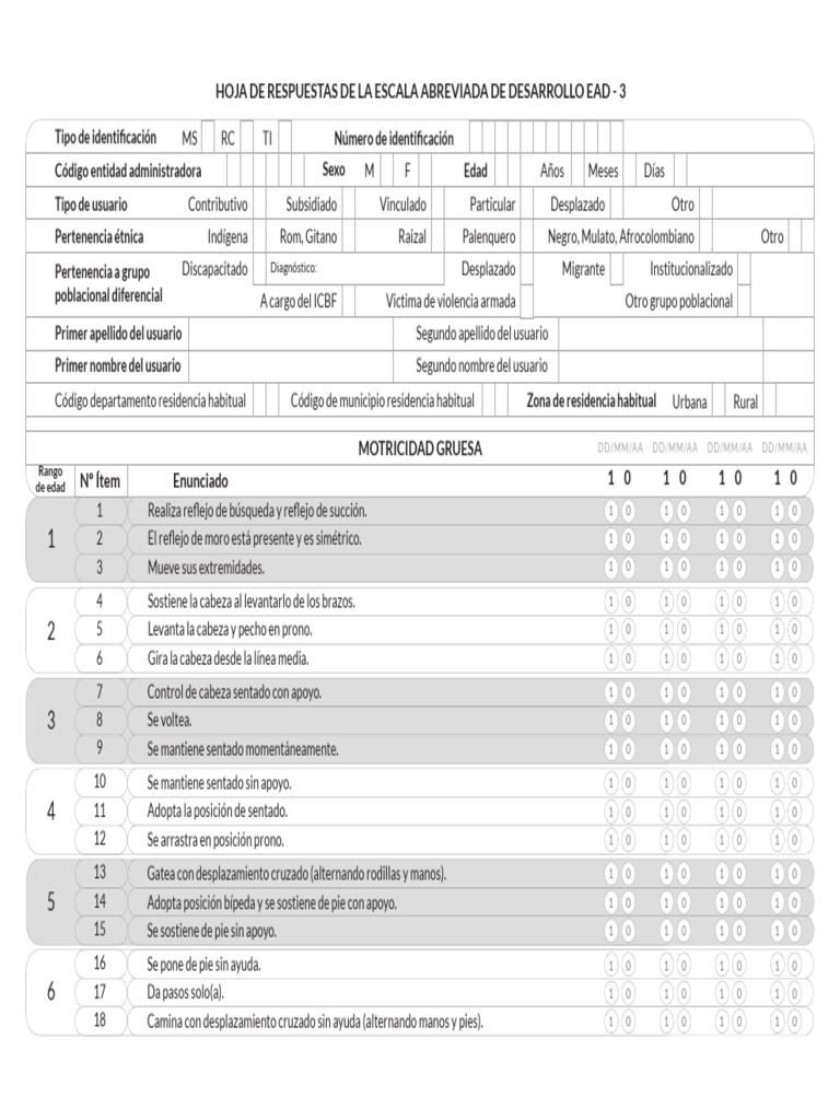 HOJA DE RESPUESTAS DE LA ESCALA ABREVIADA DE DESARROLLO EAD - 3