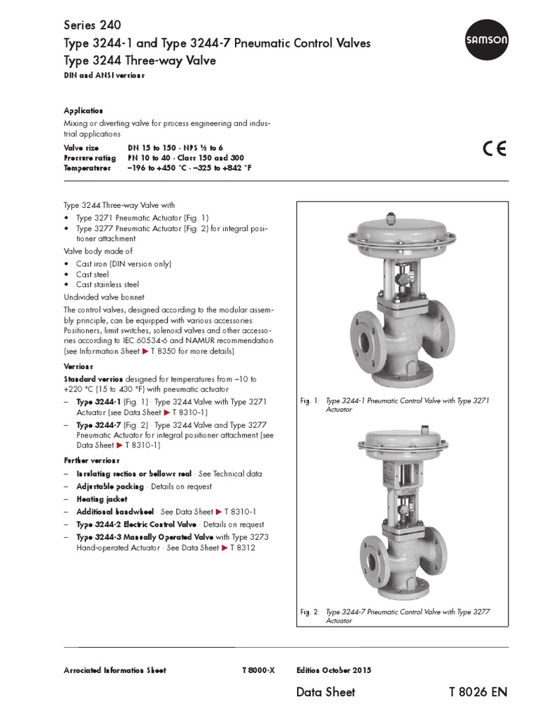 Series 240 Type 3244-1 and Type 3244-7 Pneumatic Control Valves Type ...