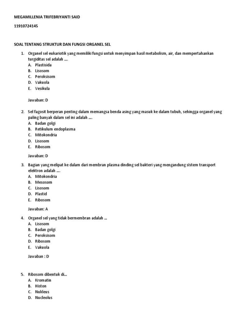 Soal Struktur Dan Organel Sel | PDF