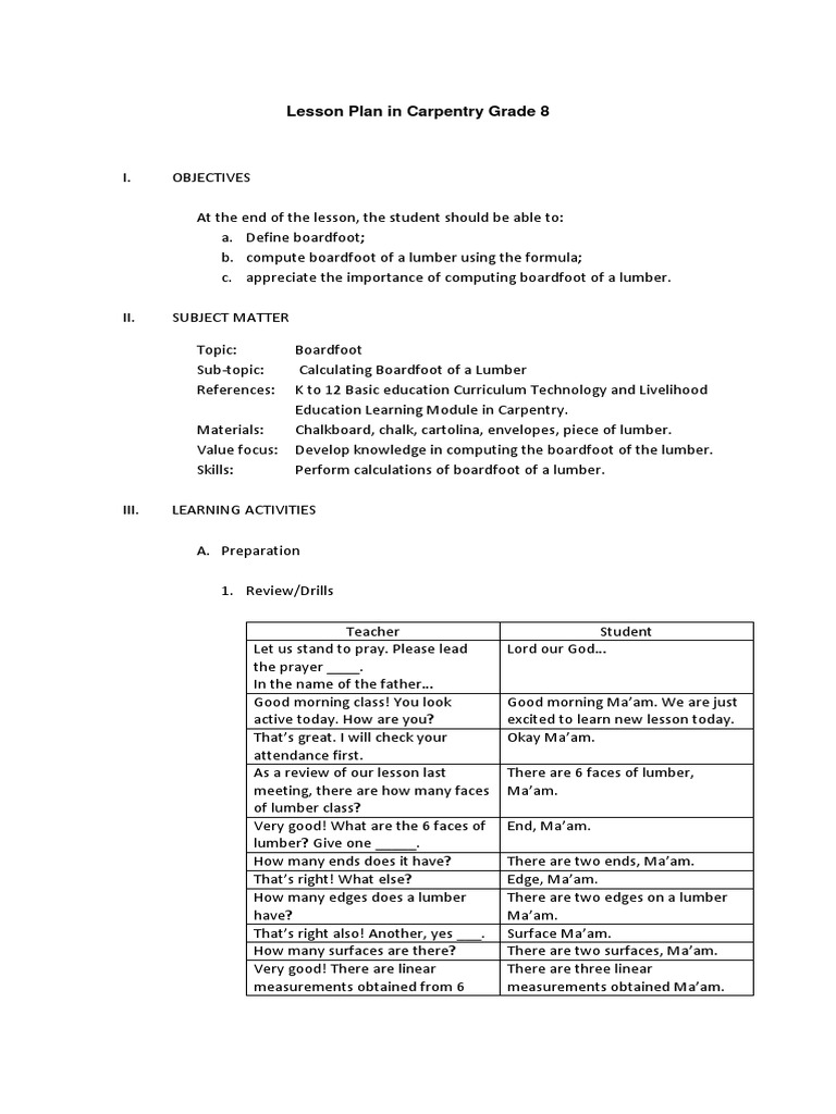 Upload Boardfoot Lesson Plan | Download Free PDF | Formula | Lumber