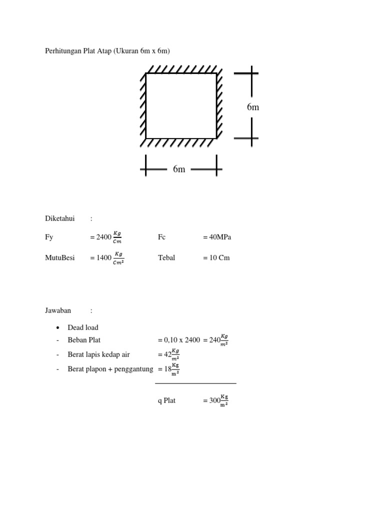 Perhitungan Plat Atap (Ukuran 6m X 6m) | PDF