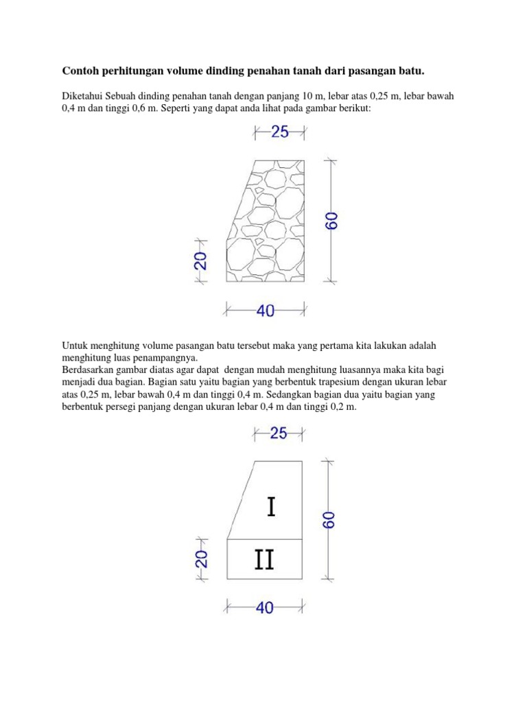 Contoh Perhitungan Volume Dinding Penahan Tanah Dari Pasangan Batu | PDF