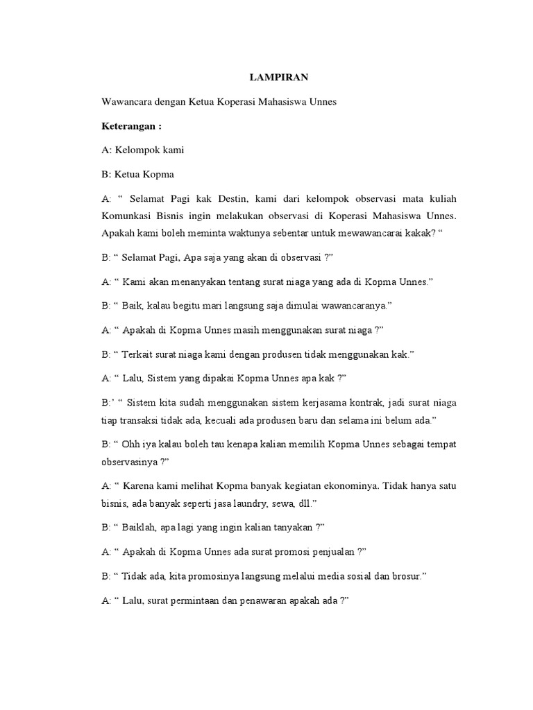 Wawancara Ketua Kopma Unnes | PDF | Ilmu Sosial