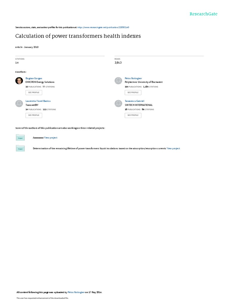 Power Transformers Health Index Calculation | PDF | Dielectric ...