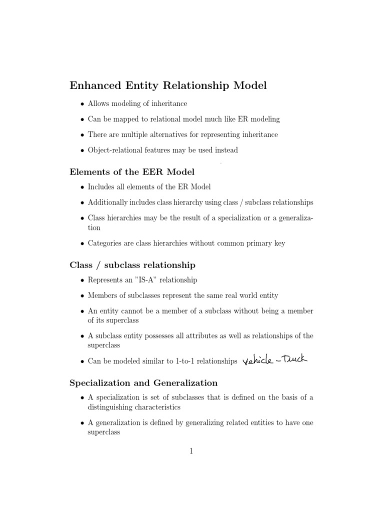 Enhanced Entity Relationship Model Elements Of The Eer Model Pdf