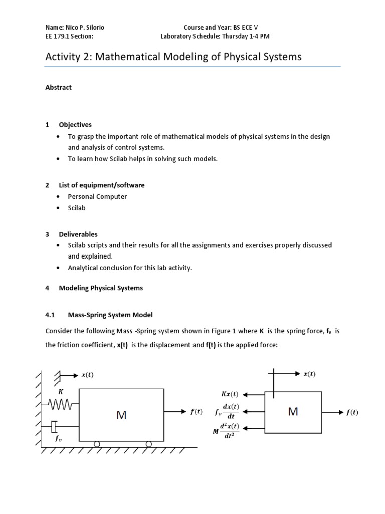 Activity 2: Mathematical Modeling of Physical Systems | PDF | Ordinary ...
