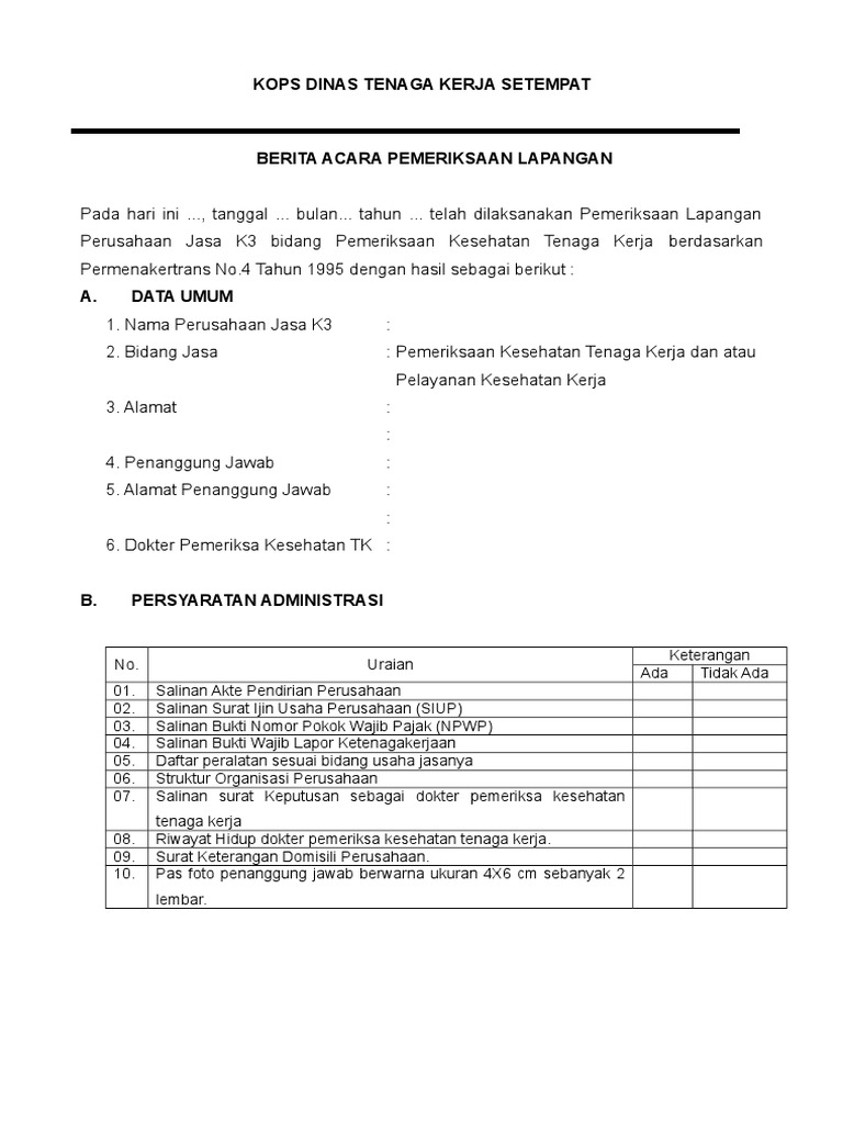 Contoh BAP Dari Disnaker (Pemeriksaan Lapangan PJK3) | PDF