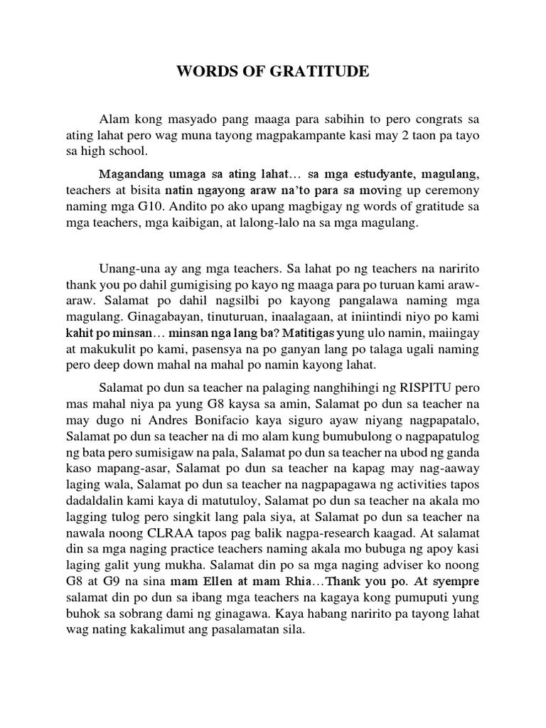 Words of Gratitude | PDF