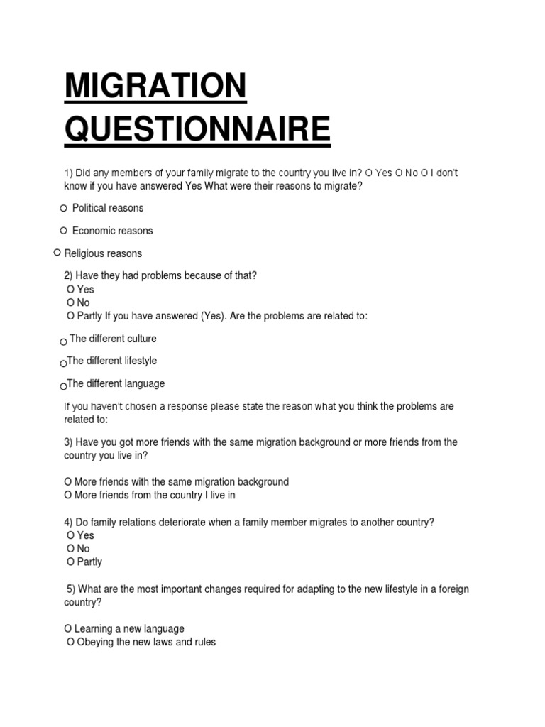 Social Studies Migration Questionnaire | PDF | Social Science | Wellness
