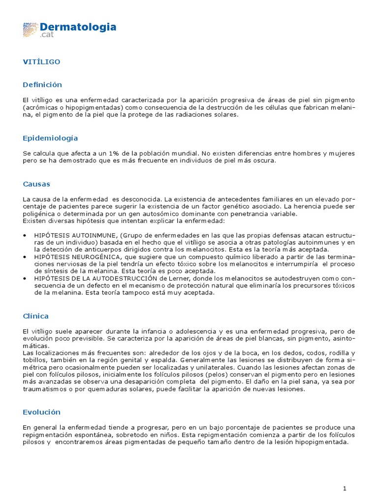 Vitiligo PDF | PDF | Especialidades Medicas | Medicina
