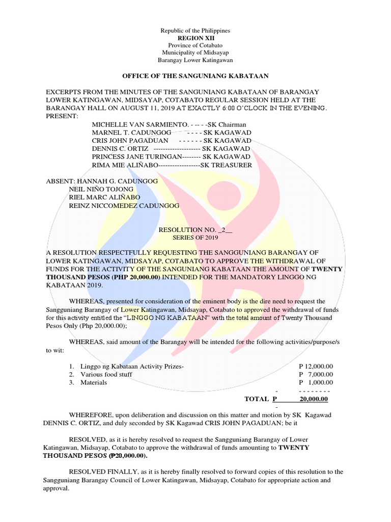 Resolution For SK FUND | PDF | Philippines | Government